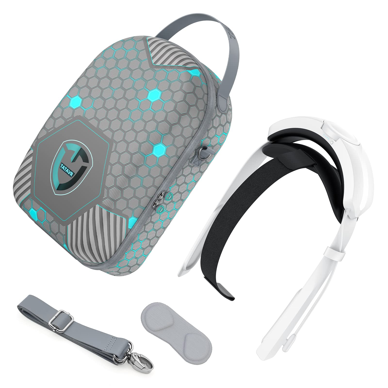 Head Strap with Battery and Carrying Case for Oculus Quest 2, 3-in-1 Accessories Included Travel Case, Elite Strap, Lens Cover for Meta Quest 2 Headset, Enhanced Comfort and Playtime in VR - Gray