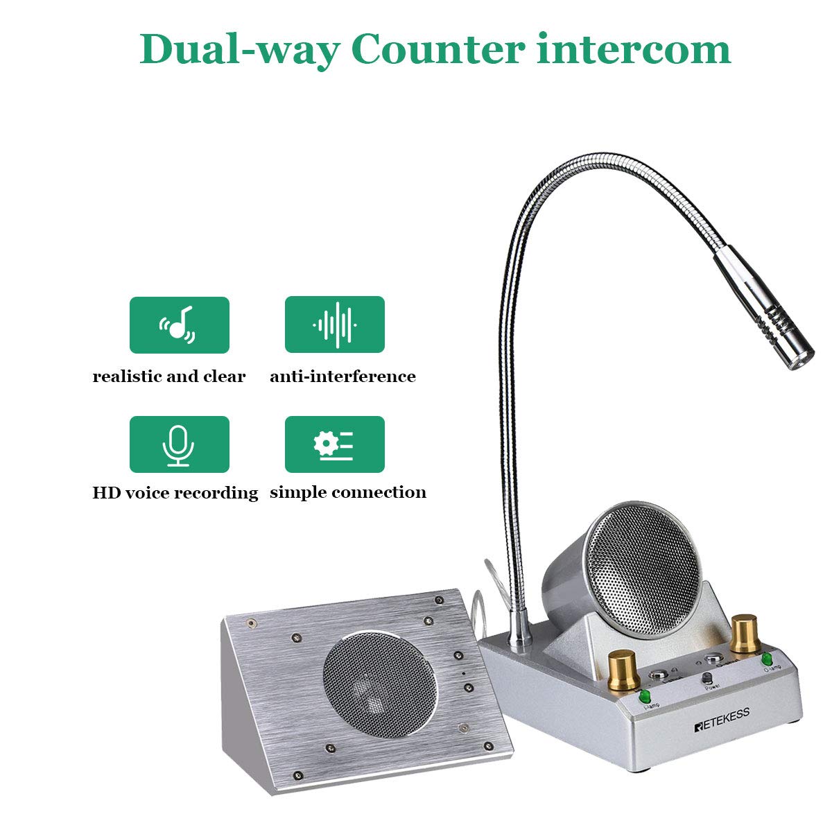 Retekess TW105 Intercom System for Buiness,Two Way Intercom,Anti Interference,Loud Sound,for Office,Shop,Restaurant(2 Pack)