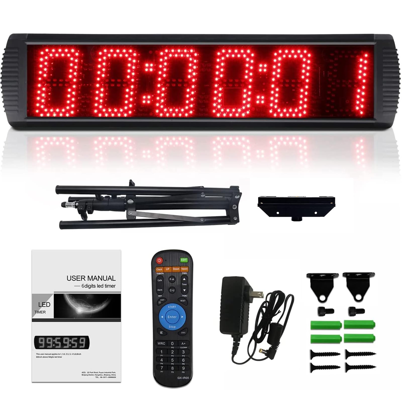 GANXIN 5 Inch LED Race Clock with Tripod for Running Events,Marathon Countdown Clock,Gym Timer Clock,Count Up,Stopwatch,Wireless Remote Control&APP Control,5 Levels Brightness Adjustable (Red)