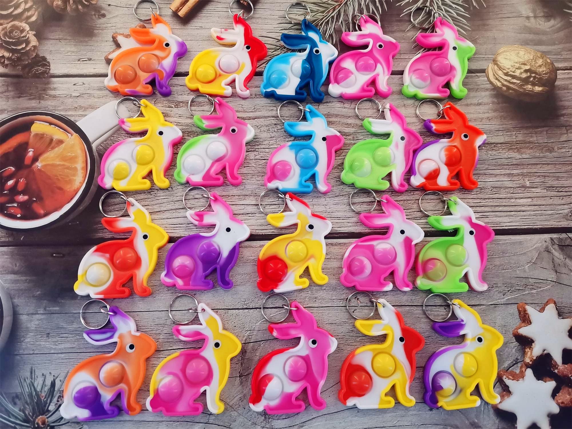 HOZKEAP 20 packs Bulk Rabbit Mini Pop Fidget Key Chain，Birthday Party Favors Student Prizes Gift