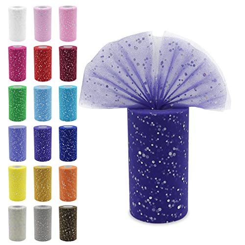 Purple Tulle Glitter Tulle Fabric 6 Inch by 50 Yards (150 feet) Tulle Ribbon for Gift Wrapping Sparkle Sequin Tulle Rolls Spool DIY Party Wedding Birthday Decor
