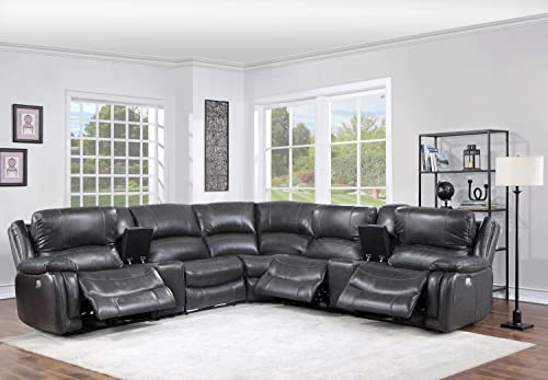 Steve Silver Denver 7 Piece Charcoal Leather Power Reclining Sectional