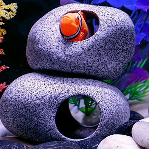 XXYXXY 2PCS Aquarium Cave Decoration, Rock Cave Fish Tank Decoration for Breeding Shelter for Baby Betta Fish Cichlid Shrimp Play Hidden Rest Hut Handmade