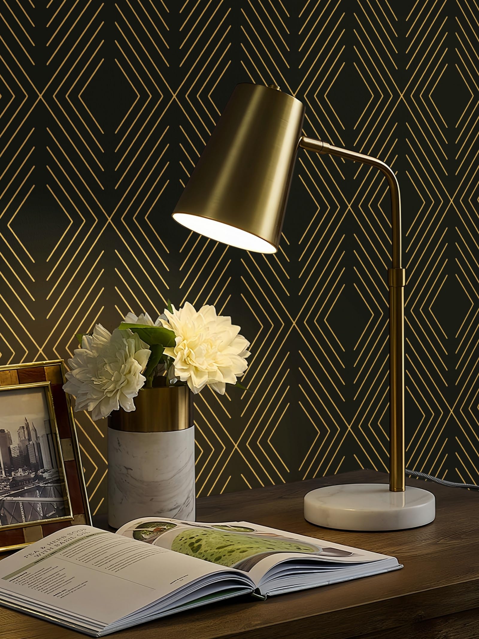 LiKiLiKi Geometric Peel and Stick Wallpaper Black and Gold Wallpaper Modern Contact Paper Boho Removable Self-Adhesive Decorative Wallpaper for Cabinets Bathroom Bedroom Kitchen Vinyl Roll 17.3โx118โ
