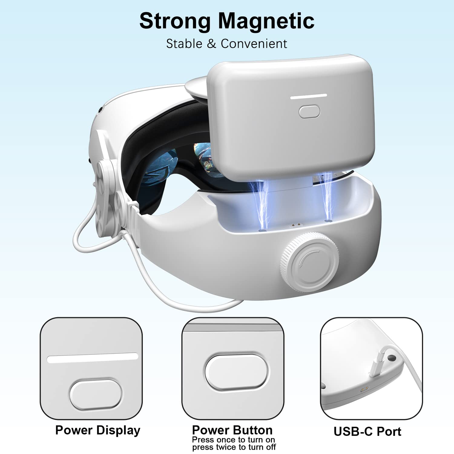 Head Strap with 8000mAh Battery for Oculus/Meta Quest 2, Rechargeable Battery Extend 5H Playtime, VR Accessories Adjustable Elite Strap Magnetic Connection Hot Swap Power Bank