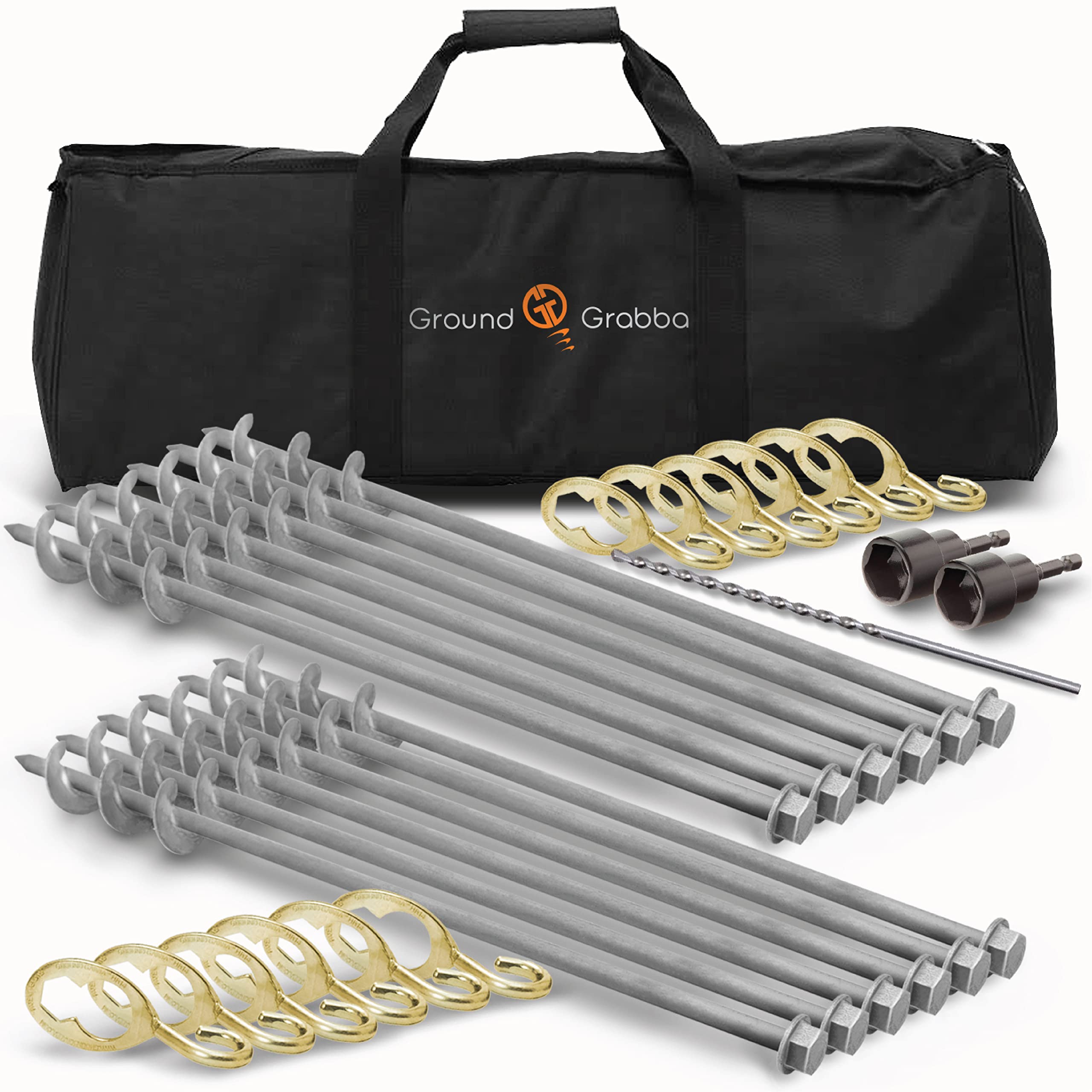 GROUNDGRABBA Ground Anchor Screw Kit - 28pc - Extra Depth Ground Anchors Heavy Duty for High Winds | Ground Anchor Kit for Swing Sets | Screw in Anchor for Pop-UP Canopy, Tents and More
