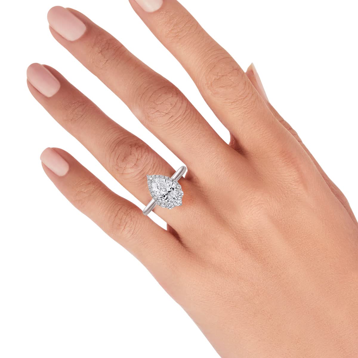 Idocare Pear Shaped Moissanite Engagement Rings For Women 2ct Halo D Color VVS1 White Gold Plated Sterling Silver Size 5