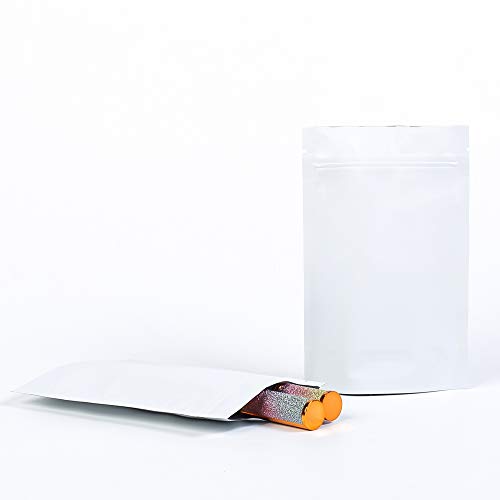 QQ Studio Pack of 100 Matte/Glossy Color Stand-Up Mylar Foil Resealable Zipper Pouches (4.7" x 7.1", Matte White)