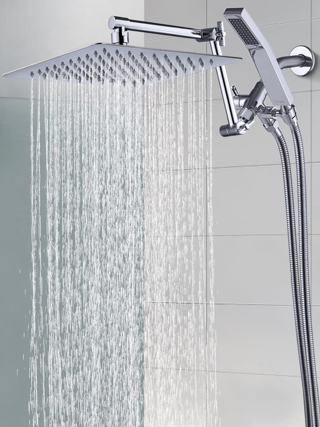 G-Promise All Metal 12 Inch Rainfall Shower Head with Handheld Spray Combo| 3 Settings Diverter|Adjustable Extension Arm with Lock Joints |71 Inches Stainless Steel Hose (Chrome)