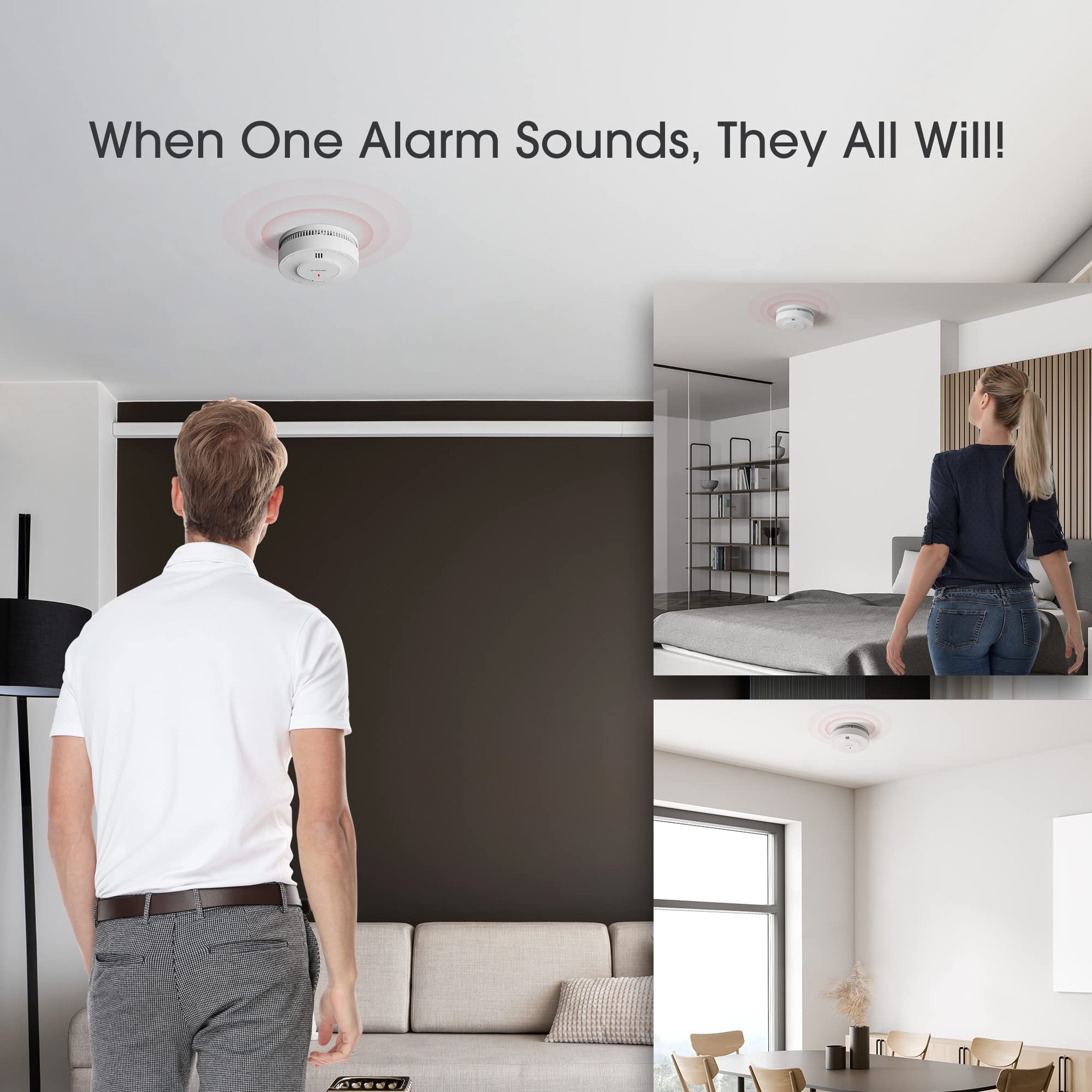 X-Sense 10-Year Battery Wireless Interconnected Smoke Detector Fire Alarm with Over 820 ft Transmission Range, SD19-W, 3-Pack