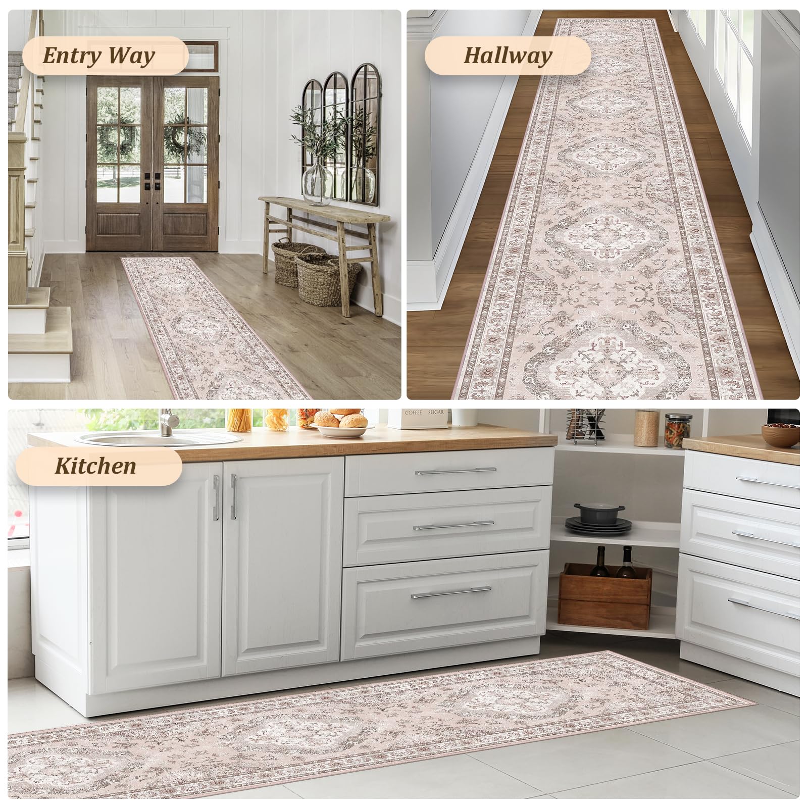 KONYXALU Vintage Boho 2x12 Runners Rug for hallways, Machine Washable Non Slip Kitchen Runner Rug, Ultra-Thin Long entryway Rug Low Pile Carpet for Living Room