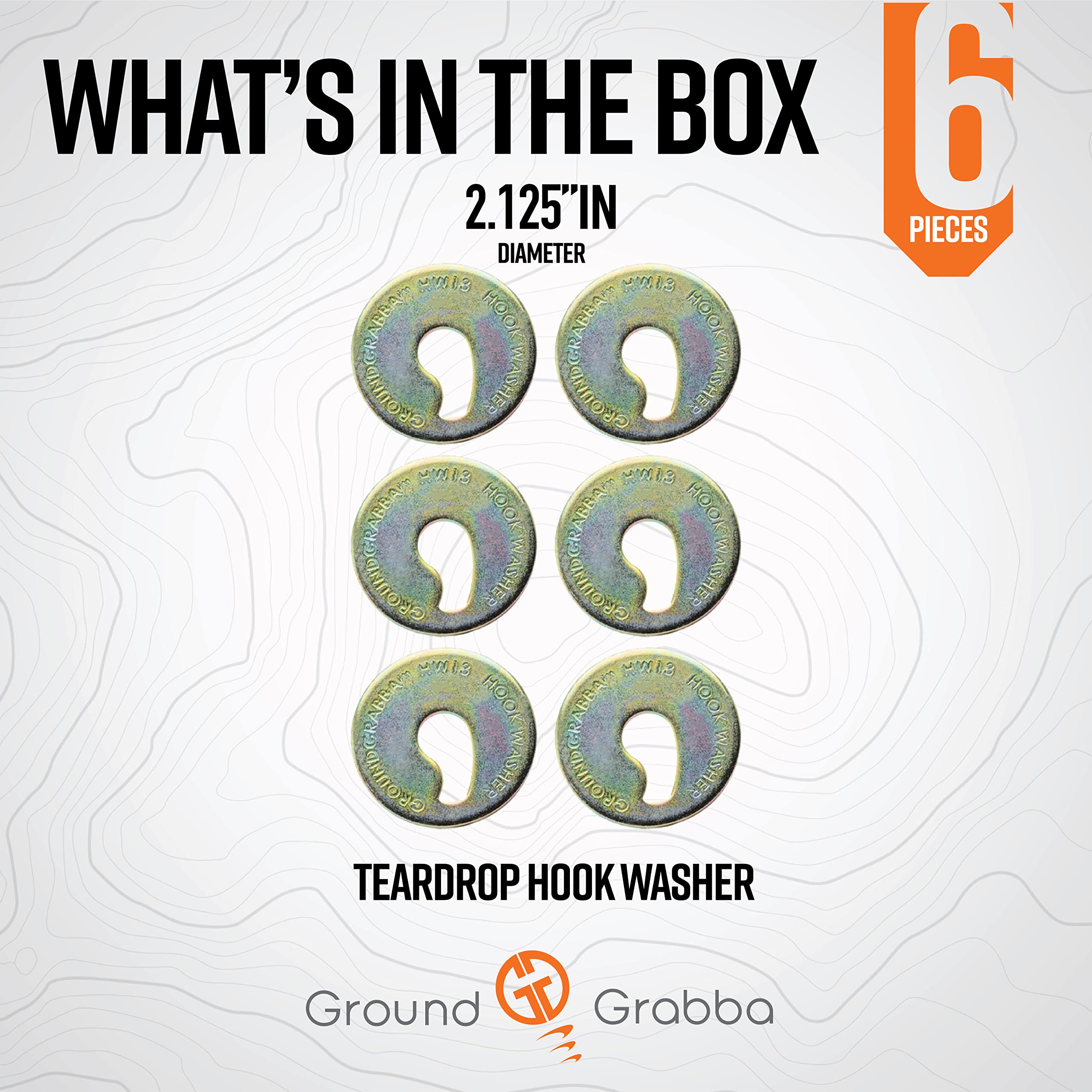 GROUNDGRABBA Teardrop Hook Washer 6 Pack for Wide Loops | Specifically Designed for Wide Diameter Holes | 6X GroundGrabba Teardrop Hook Washers