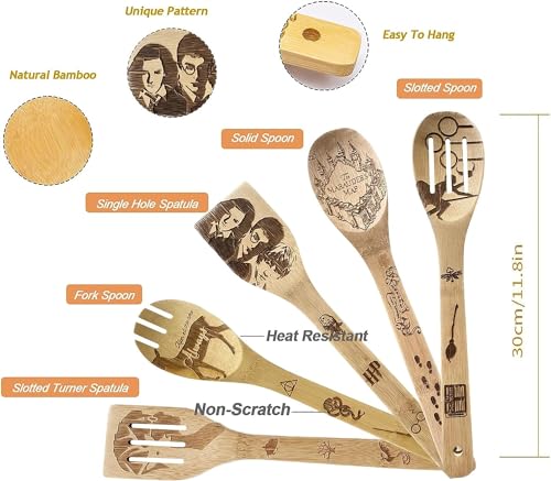 Harry Magic Kitchen Utensils Set Gifts for Mom Women Birthday Gift Cute Magic Wooden Cooking Spoons Set with Apron Oven Mitt Potholder Set Great Christmas Gift