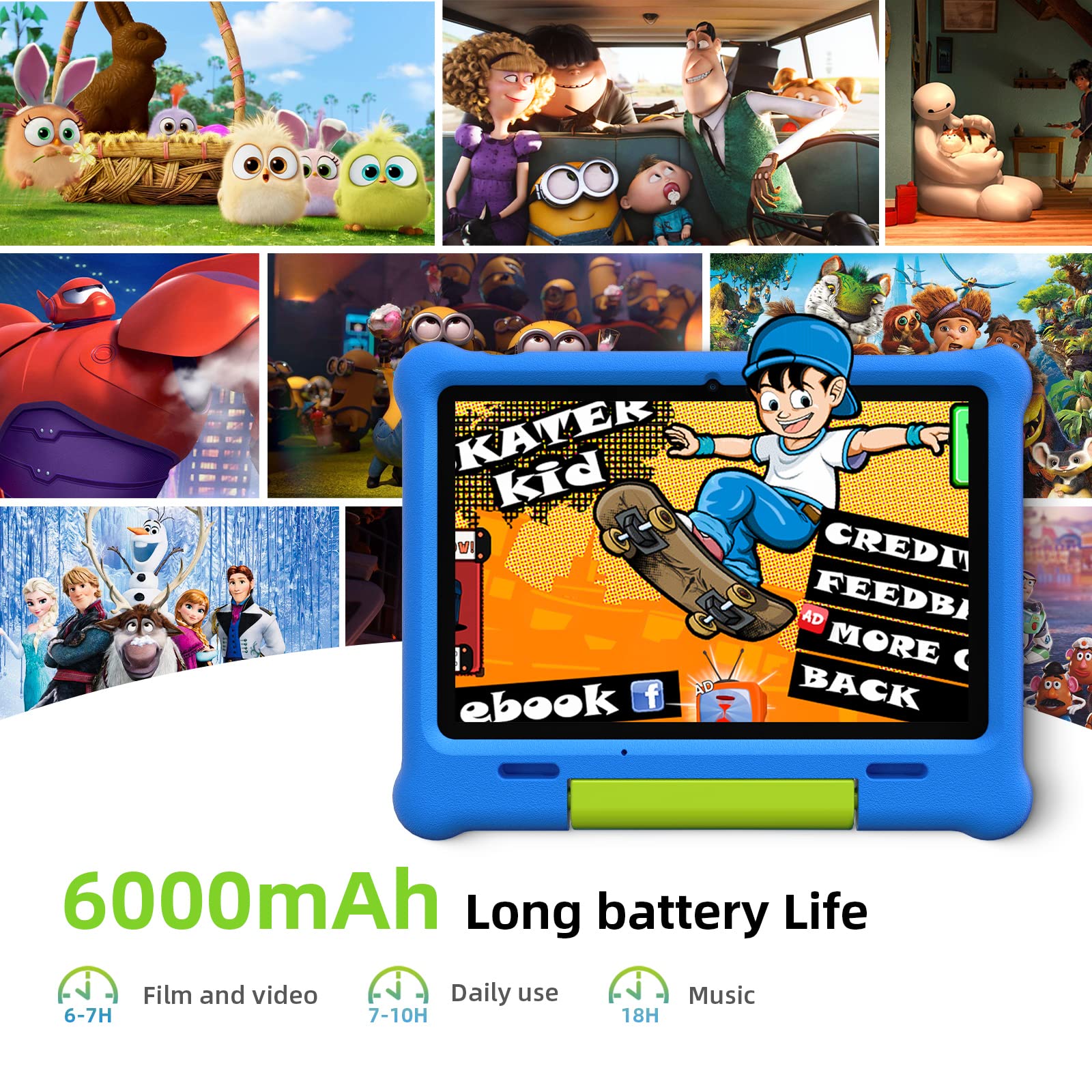 G-TiDE Kids Tablet, 10.1 inch Android 11 Tablet for Kids, 32GB ROM, Quad-Core, HD Dual Camera, WiFi Bluetooth, Parental Control, Kids App Klap with Kid-Proof Case and Screen Protector, Blue