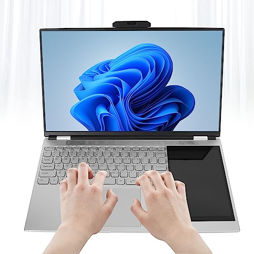FOLOSAFENAR HD Laptop, Backlit Keyboard 4.2 15.6inch Laptop 100-240V 2.4G 5G WiFi Double Screen Up to 2.9GHz with 7in IPS Screen for Windows 11 for Home (16GB+1TB US Plug 100β240V)