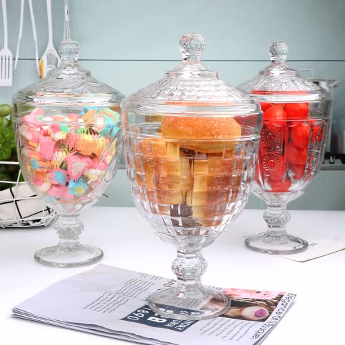 Woaiwo-q Candy Jar Set of 3,Apothecary Jar with Lid, Crystal Candy Jar, Decorative Footed Candy Jar, Cookie Jar, for Candy Buffet, Kitchen, Home, Wedding (27oz)