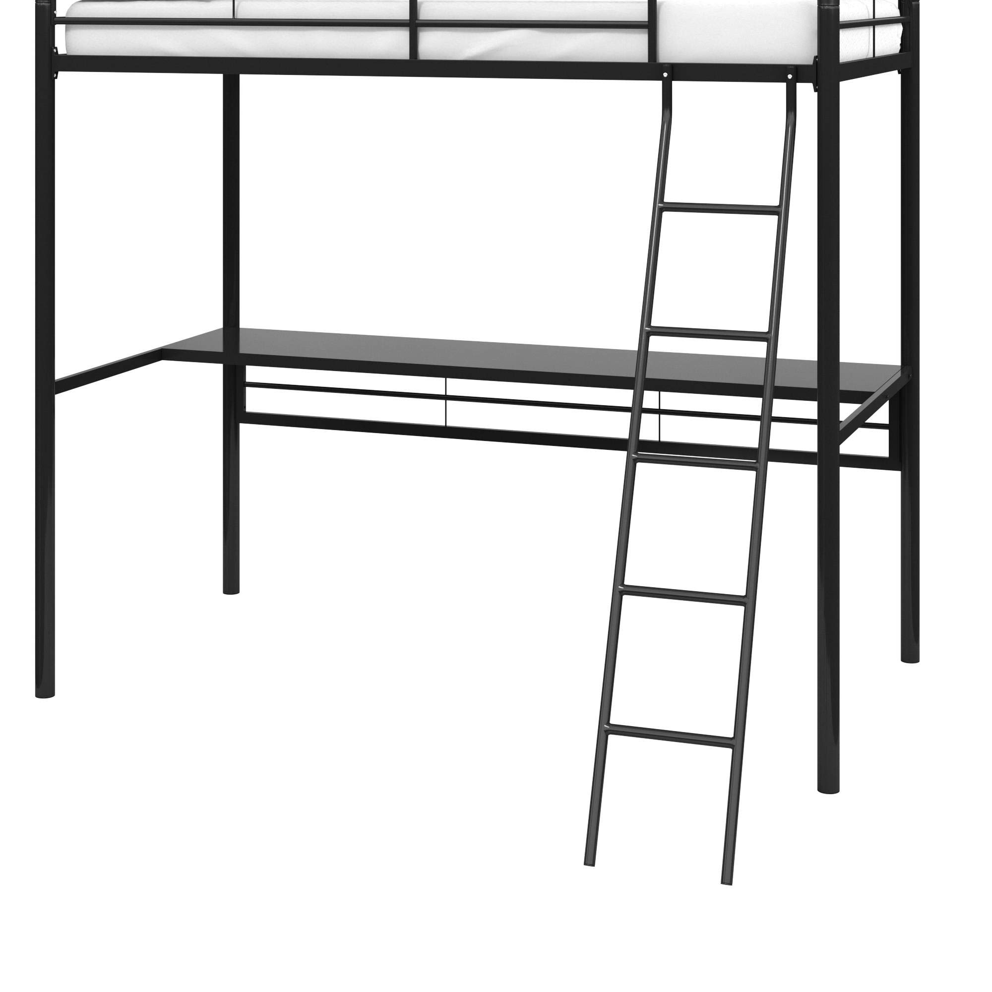 DHP Bed, Twin Size Frame, Metal/Black Desk Loft,