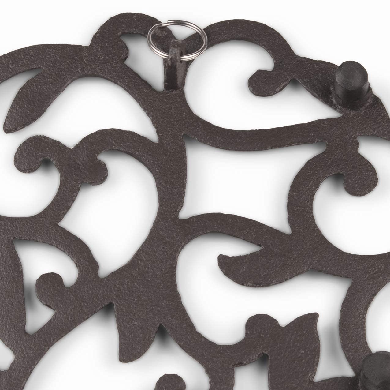 gasaré, Cast Iron Trivet for Hot Dishes, Pots, and Pans, Metal Trivet, Vine Plant Design, Rubber Feet Caps, Ring Hanger, 8 Inches, Brown, 1 Unit