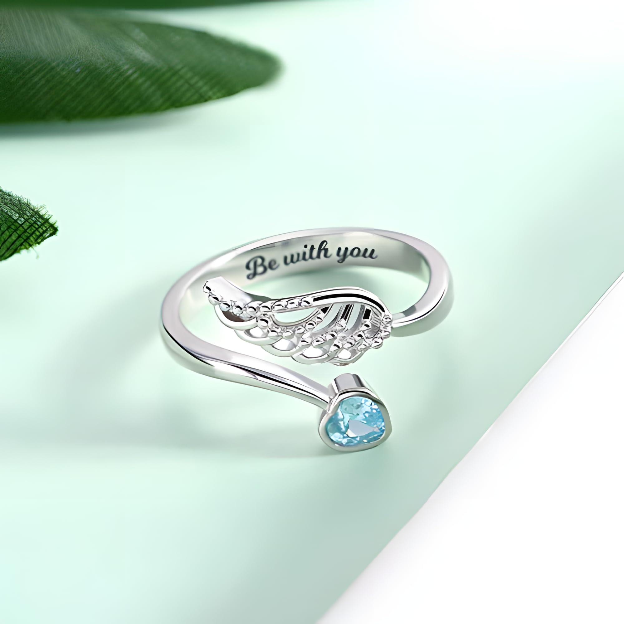 GSBSCSM Personalized Forever by My Side Angel Wing Ring Sterling Silver 925 for Her Wedding Band Ring Engagement Ring