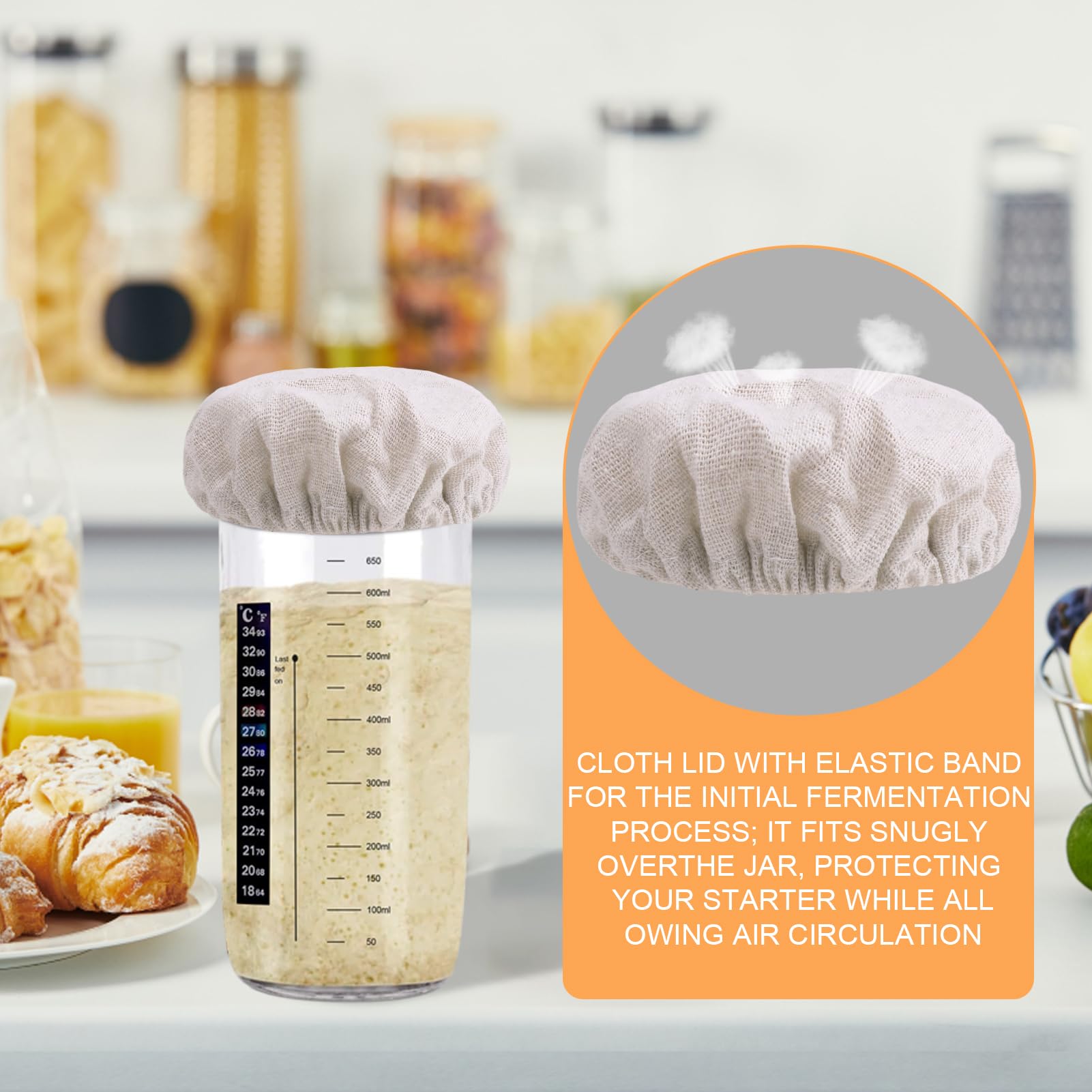 Palksky 5 PCS Sourdough Jar Cover for Weck Jars, Cloth Jar Covers for Sourdough, Sourdough Starter Jar Kit, Compatible with Most Glass Sourdough Starter Crock