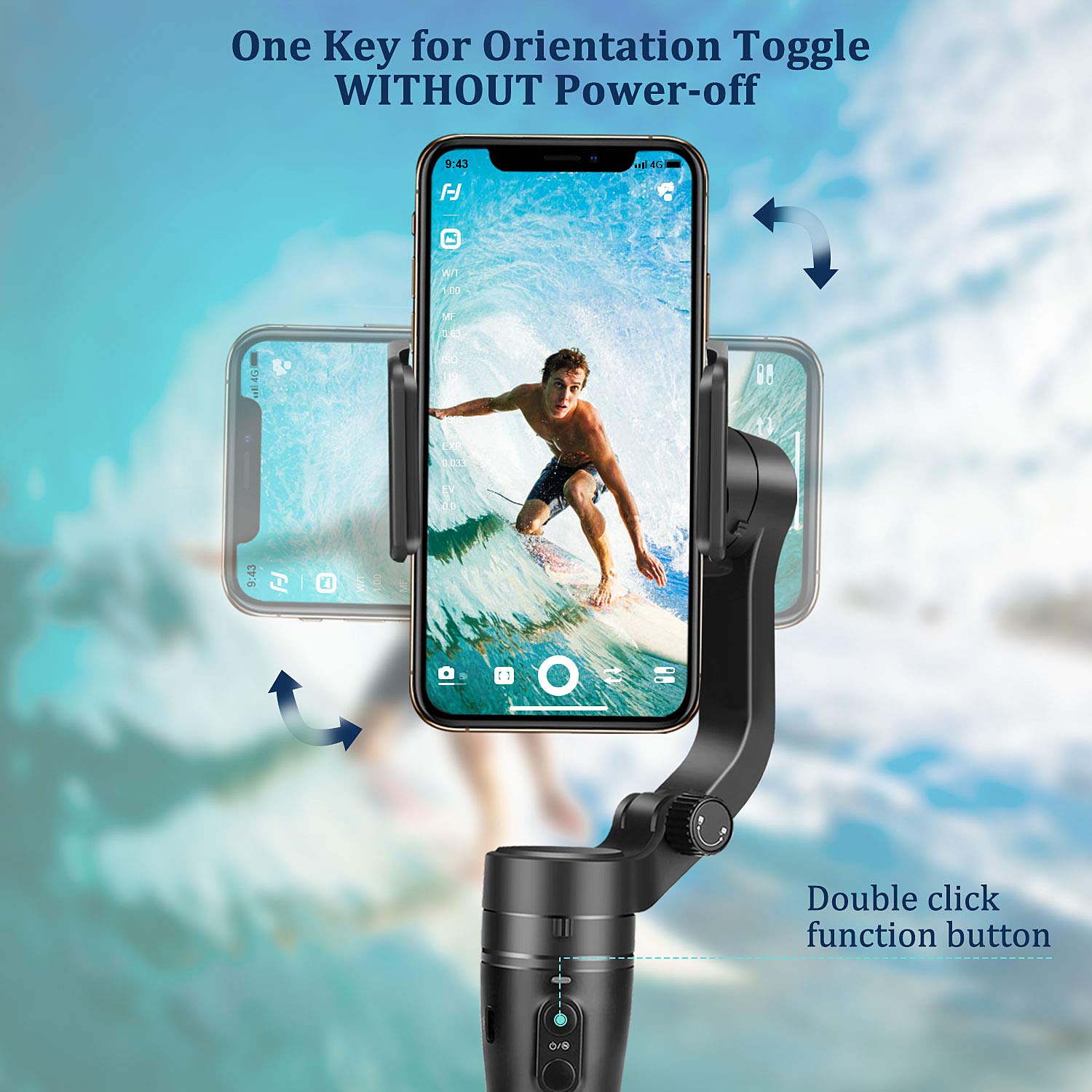 FeiyuTech VLOG Pocket Handheld Gimbal Stabilizer Foldable Pocket-Size 3-Axis with One Key Orientation Toggle Face/Object Tracking for iPhone 11 Pro Max and Smartphone (Black)