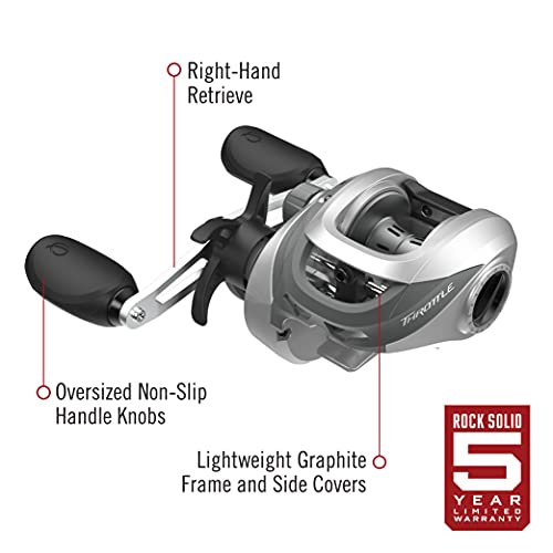 Quantum Throttle Baitcast Fishing Reel, Size 100 Reel, Right-Hand Retrieve, Lightweight Graphite Frame and Side Covers, Continuous Anti-Reverse Clutch, 7.3:1 Gear Ratio, Silver/Black