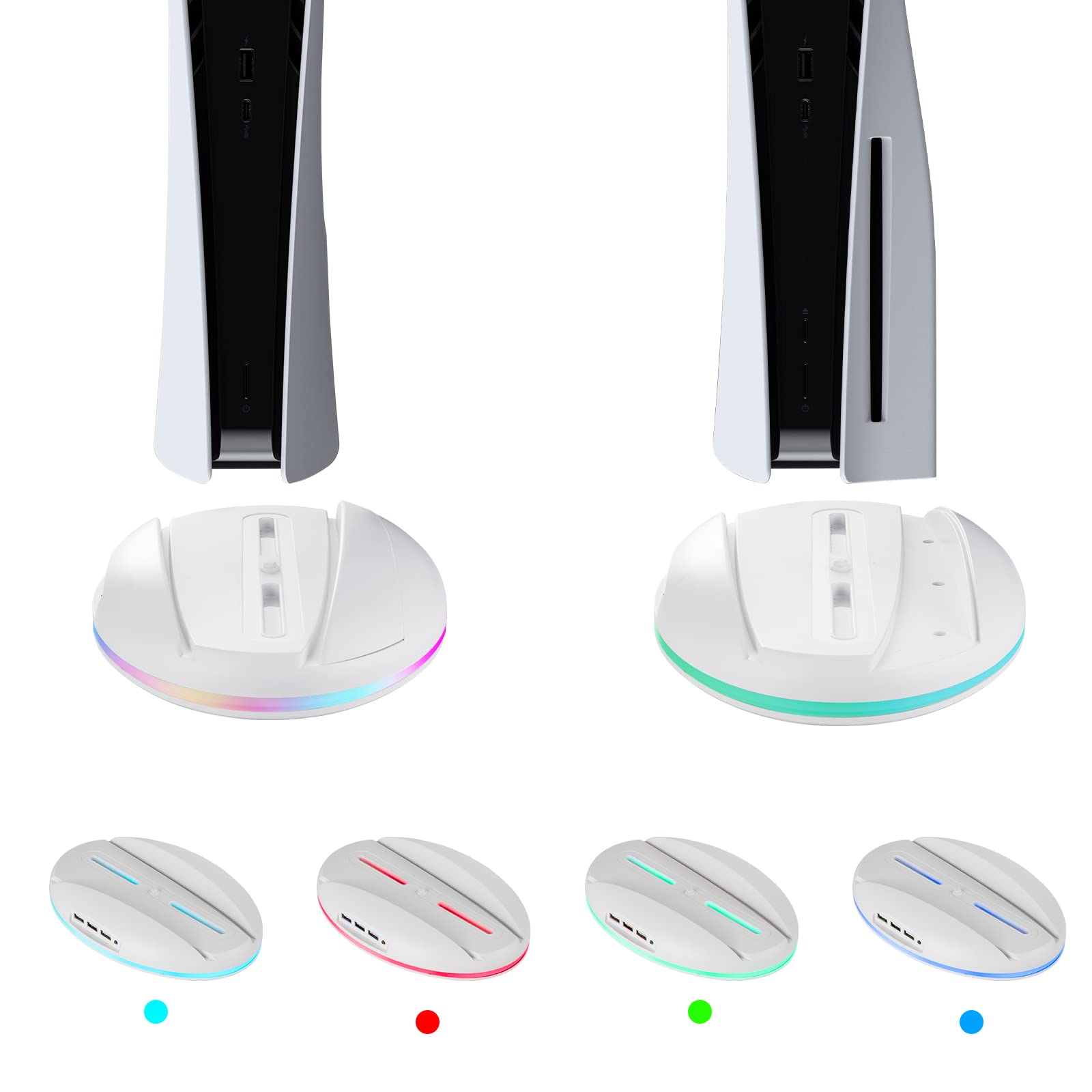 Iesooy for PS5 Stand - RGB LED Light - Vertical Holder Stand Accessory for PS5, Compatible with PlayStation 5 Digital Editions & Disc Editions - White