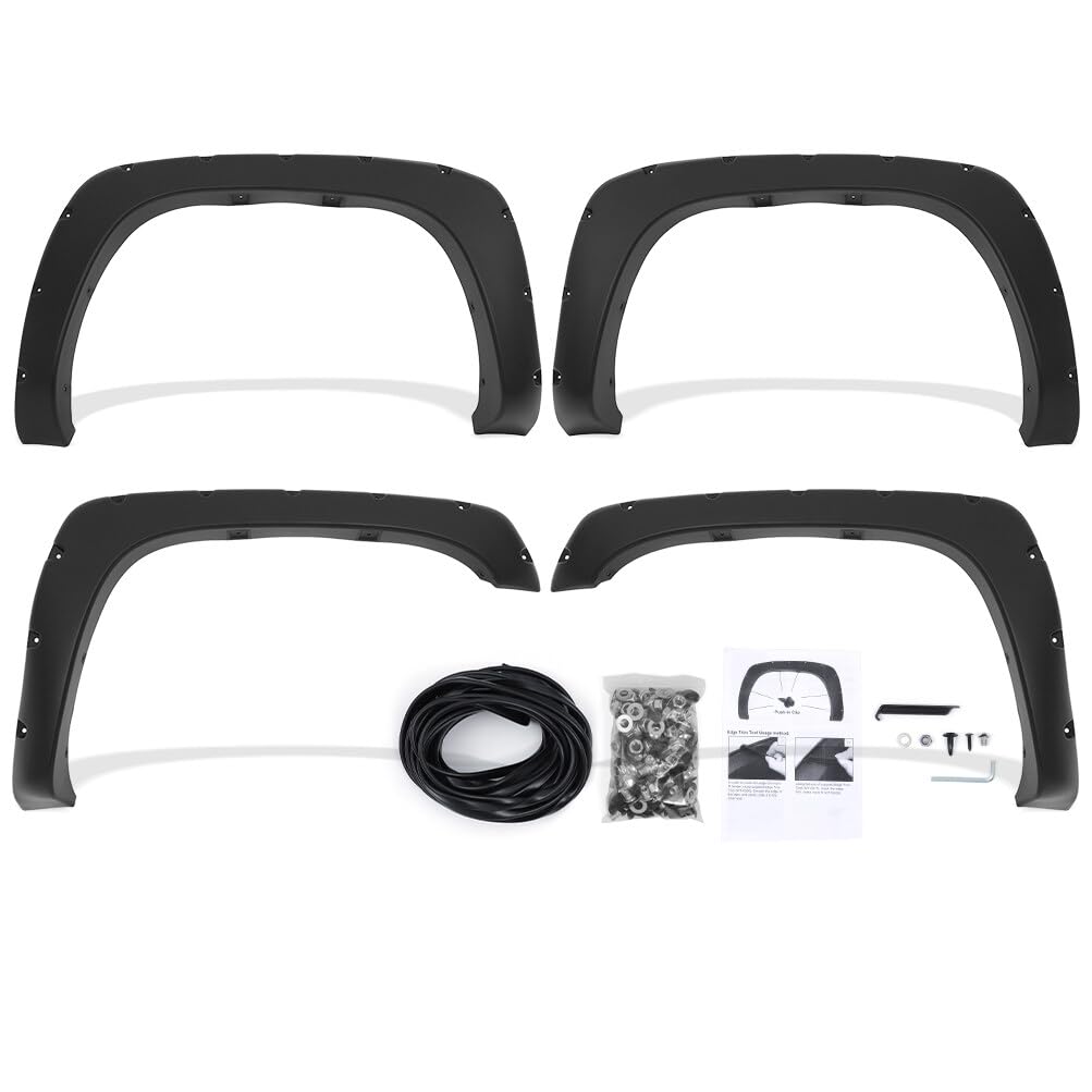 ECCPP PP Black Smooth Fender Flares For 1999-2006 For Chevy Silverado For GMC Sierra With Rubber Edge Trim Hardware Kit Automotive Exterior Accessories