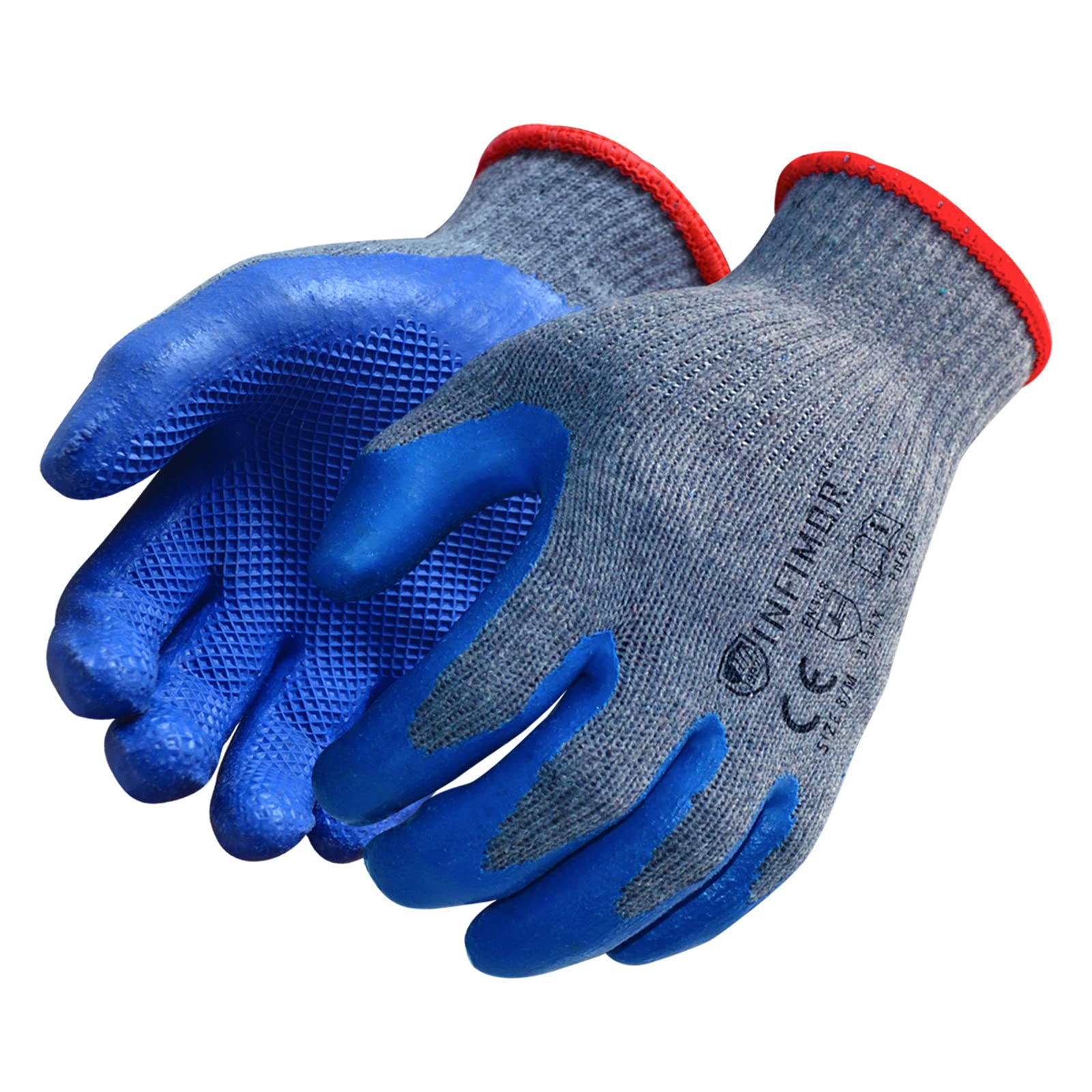 Infimor Work Gloves for Men 6 Pairs Large, Rubber Latex Texture Coated Safety Gloves, Heavy Duty Mechanic Gloves with Grip