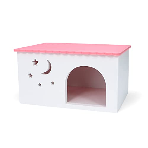 Wooden Hamster Hideout House Small Pets Sleeping Hut for Syrian Hamster Rat Mouse Baby Guinea Pig (Pink)