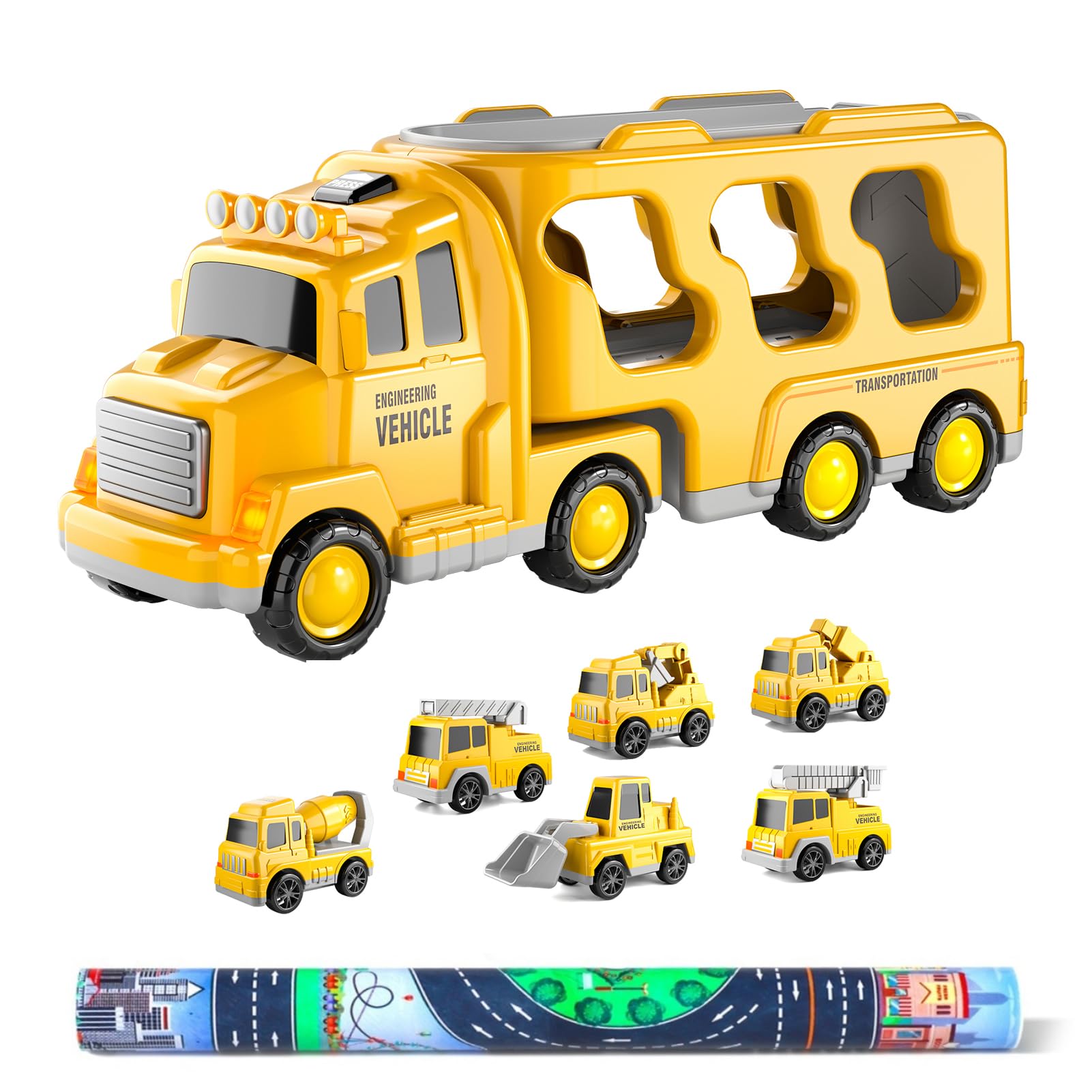 IHAHA Construction Trucks Veihicle Playset with Play Mat