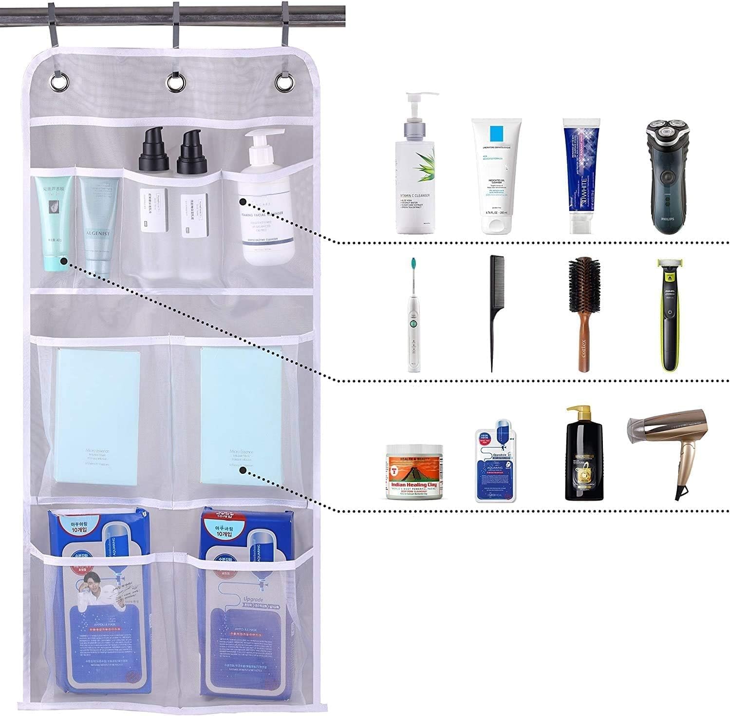 MISSLO 2 Pack Mesh Shower Caddy Hanging for Travel Quick Dry Shower Hanging Organizer Cruise RV Camper Bathroom with Over Door Hooks and Shower Curtain Hooks