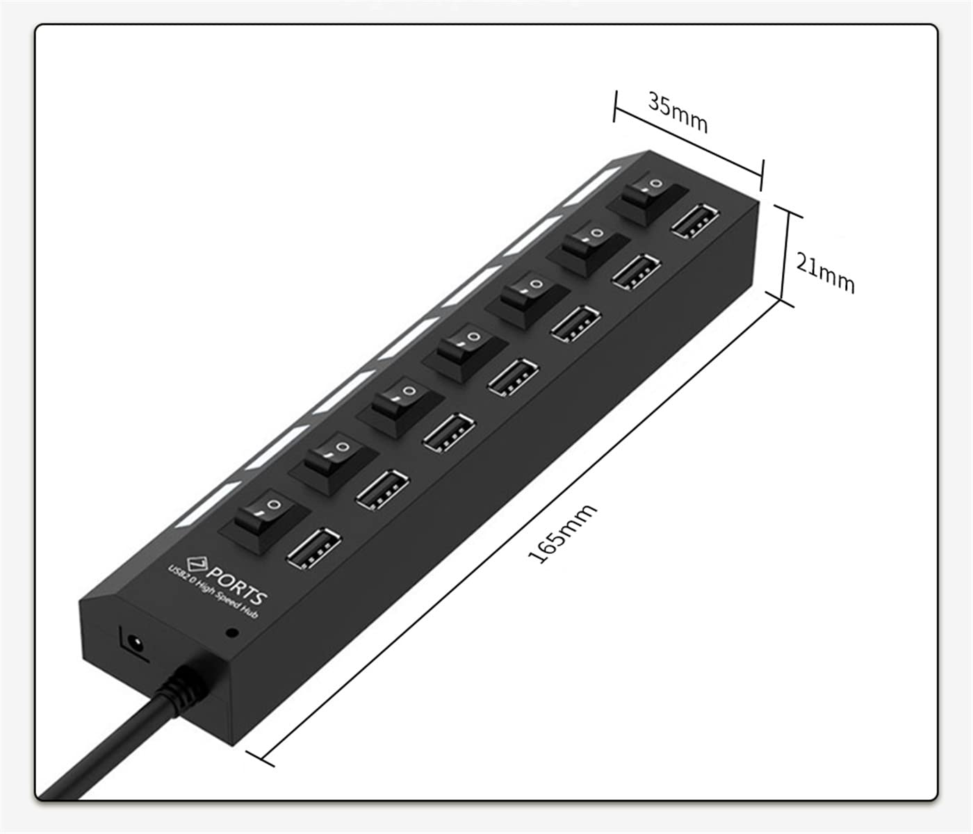 TXY 7 Port High Speed HUB USB 2.0 HUB Hub Power On/Off Switch LED for Pc Laptop USB Hub Splitter USB Adapter Charger (Black)
