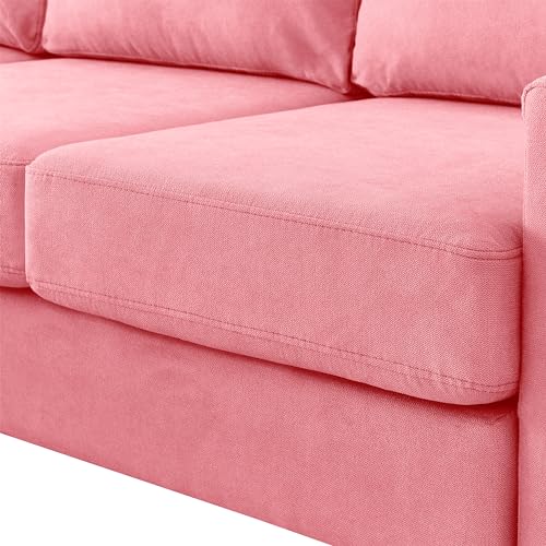 LOPOO Modern Upholstered Sectional Sofa Couch, L Shaped Couch with Storage, Reversible Ottoman Bench, 3 Seater for Living Room, Apartment, Compact Spaces, Soft Foam & Cotton Filling, Pink