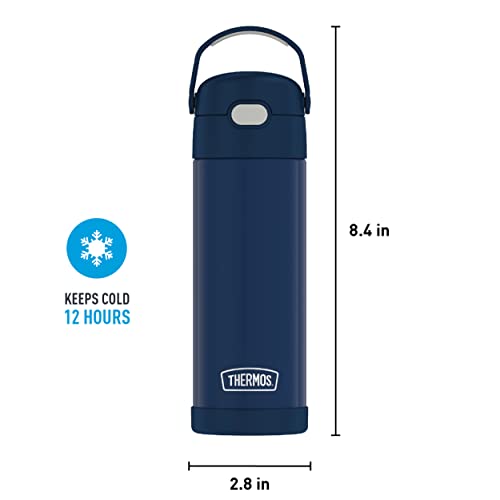 THERMOS FUNTAINER 16 Ounce Stainless Steel Vacuum Insulated Bottle with Wide Spout Lid, Navy