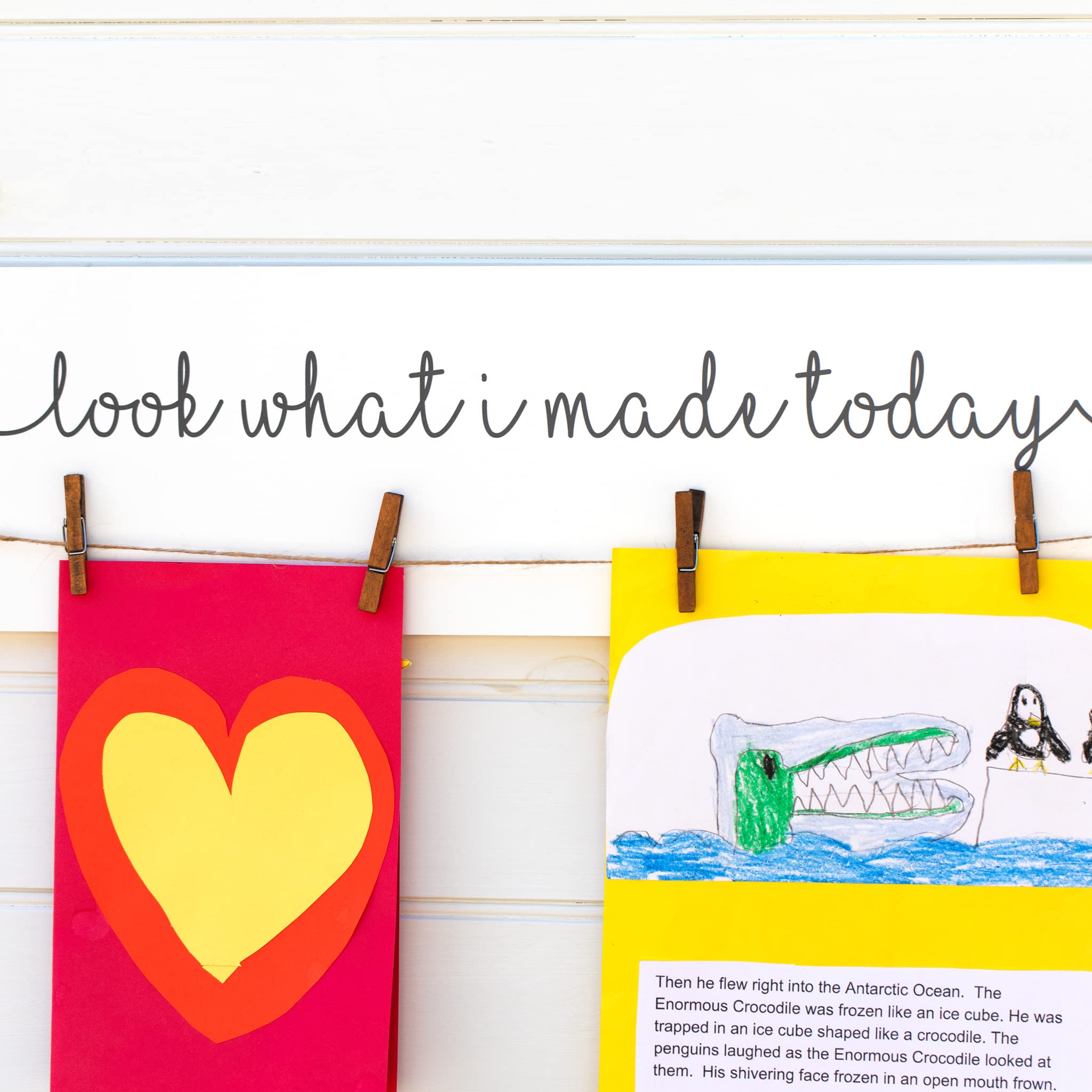 Headwaters Studio Artwork Display Sign - Hanging Photo Display Wall Decor, Look What I Did, Wall Collage, Room Decor with Photo Clips, Photo and Art Organizer, Hanging Wire - Look What I Made Today