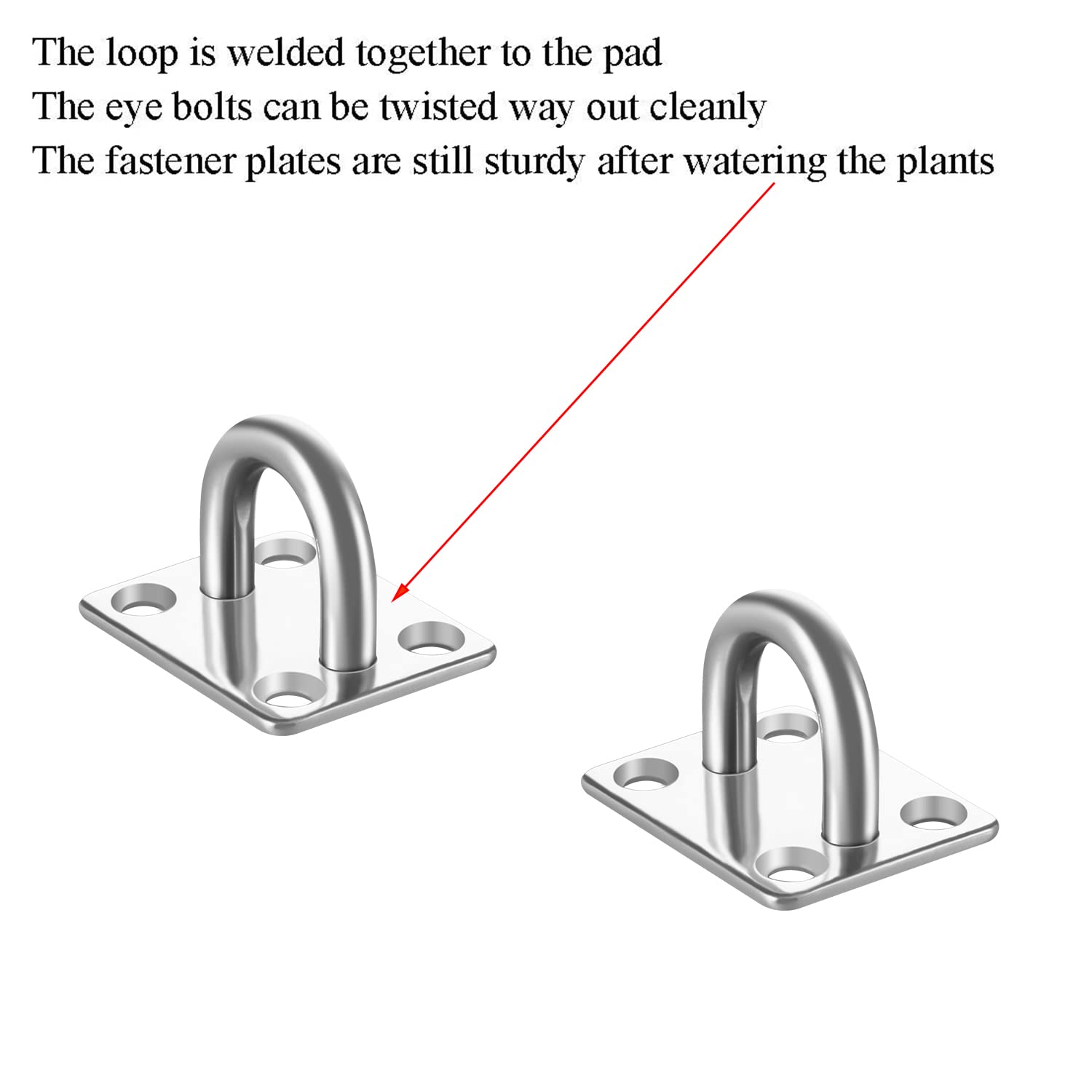 Goiio 4 Pieces 2 X 1.57 Inch Screw Eyes Hanger, 304 Stainless Pad Eye Plate, for Ceiling Hooks, Deck Hardware