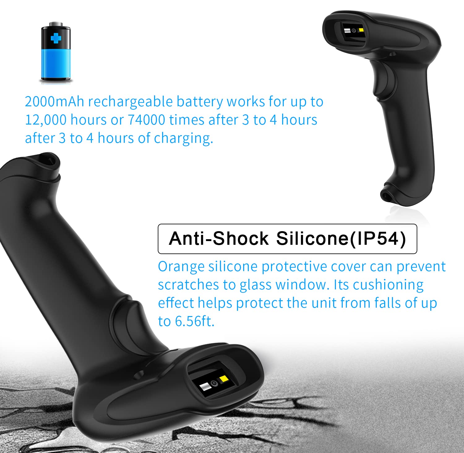 USB Wireless Barcode Scanner with Stand,Symcode Barcode Scanner Wireless Versatile 2-in-1 (2.4Ghz Wireless+USB 2.0 Wired) Rechargeable Cordless 1D Barcode Reader USB Handheld Bar Code Scanner Wireless