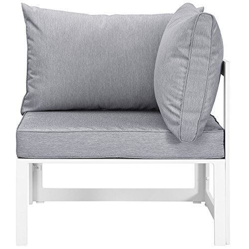 Modway Fortuna Aluminum 7-Piece Outdoor Patio Sectional Sofa Furniture Set with Cushions in White Gray
