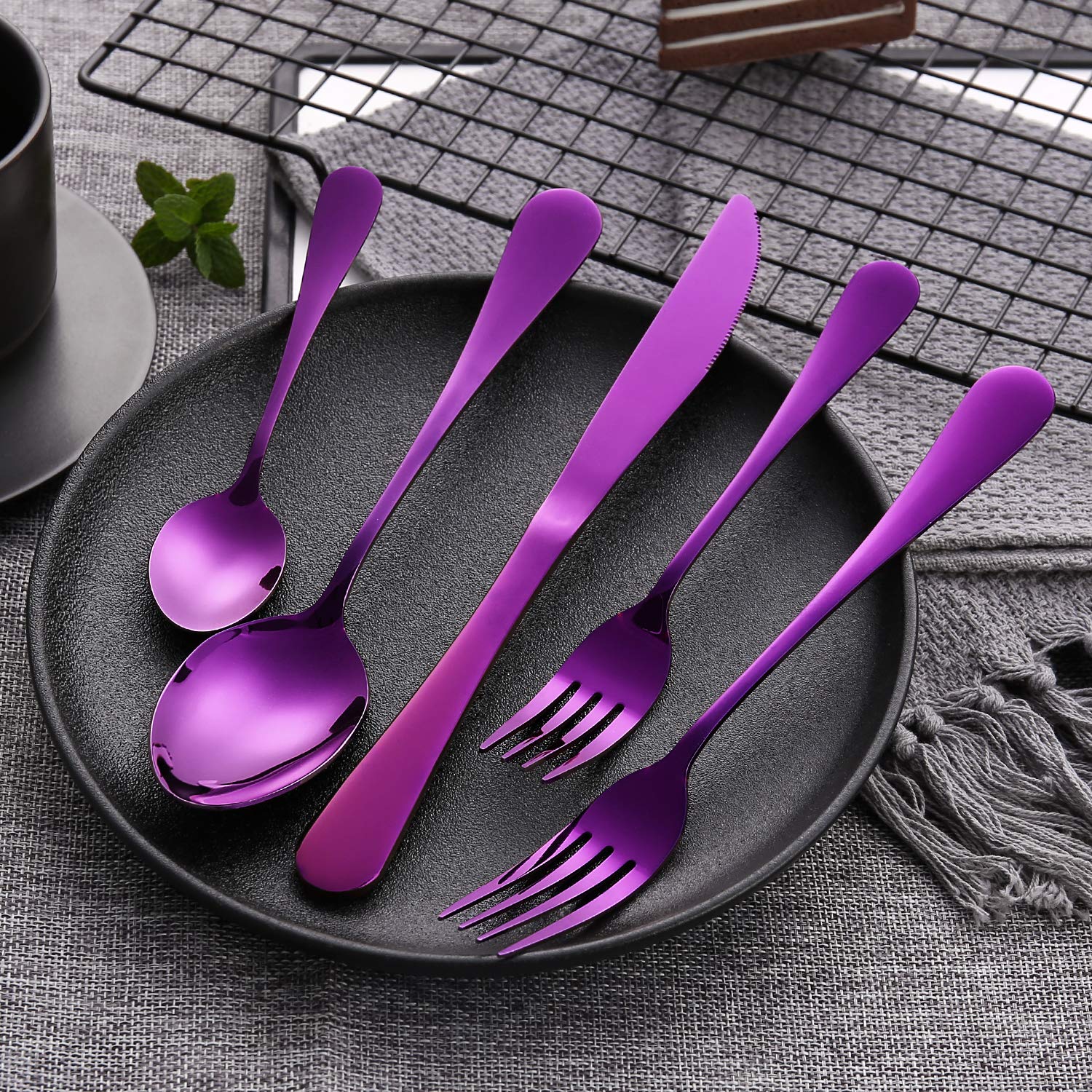 Silverware Set, 20-Piece Purple Flatware Cutlery Set Service for 4,Stainless Steel Kitchen Utensil Set Tableware Knife Spoon Fork Set for Home&Restaurant. Dishwasher Safe (Purple- 20 Pieces Set)