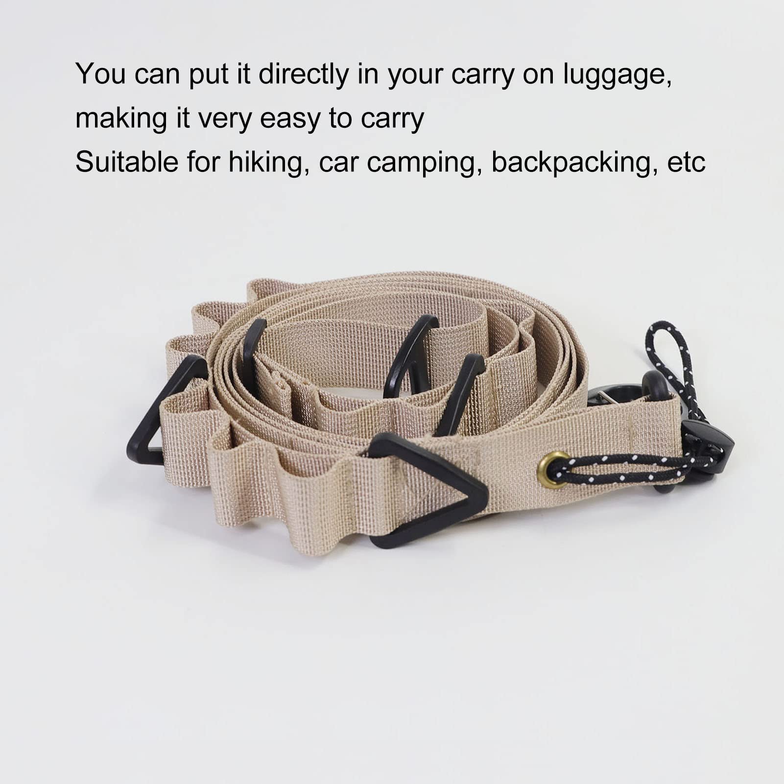 TOPINCN Outdoor Tent Camping Clothesline with Hooks, Travel Clothesline Multipurpose Shoulder Strap 24 Holes Adjustable Hanging Camping Clothesline Lanyard Clothes Line Rope(Khaki)