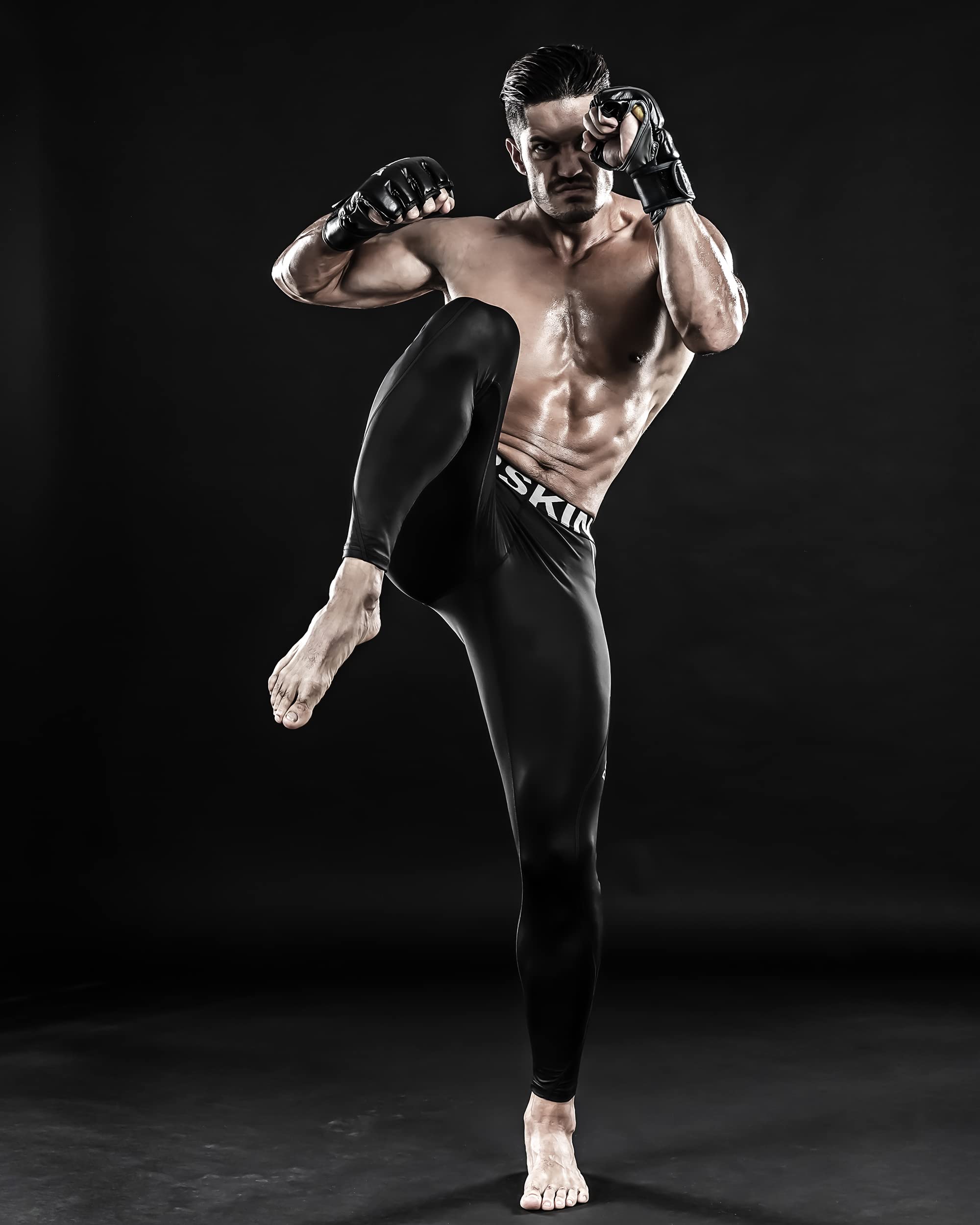 DRSKIN Compression Cool Dry Sports Tights Pants Baselayer Running Leggings Yoga Rashguard Men (L, Black)