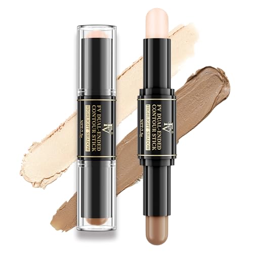 FV Cream Contour Stick, 2-in-1 Face Shaping Stick for Highlighting & Contouring, Bronzer Stick,Long Lasting & Waterproof,Non-Sticky Highlighter Makeup Pen for Light/Medium Skin Tones, 0.26oz (7.5g)