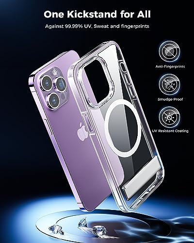 SUPERONE Crystal Clear Mag Safe Case for iPhone 14 Pro Max with Stand, [Magnetic Strength Enhanced] [Anti-Yellowing] [Military Grade Protection] Shockproof Slim Phone Case 6.7 inch