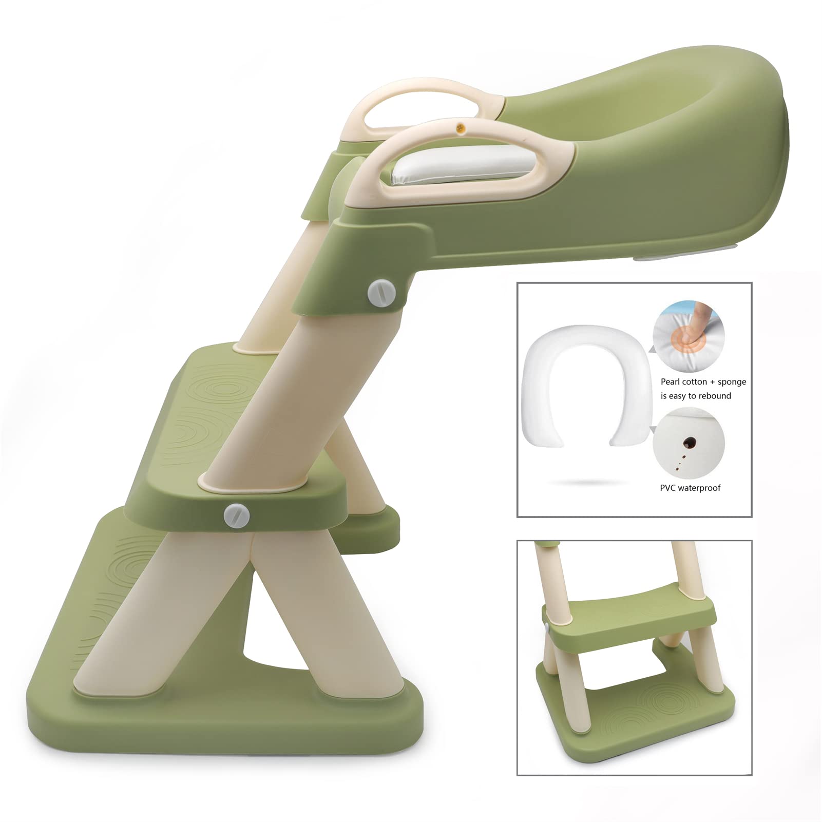 ๐๐๐๐ค๐ฎ๐ฅ๐ฅ๐ Toddler Potty Training Toilet, Potty Training Seat With Ladder, Toddler Toilet Training Potty for Kids Boys Girls, Non-slip Foldable, Green
