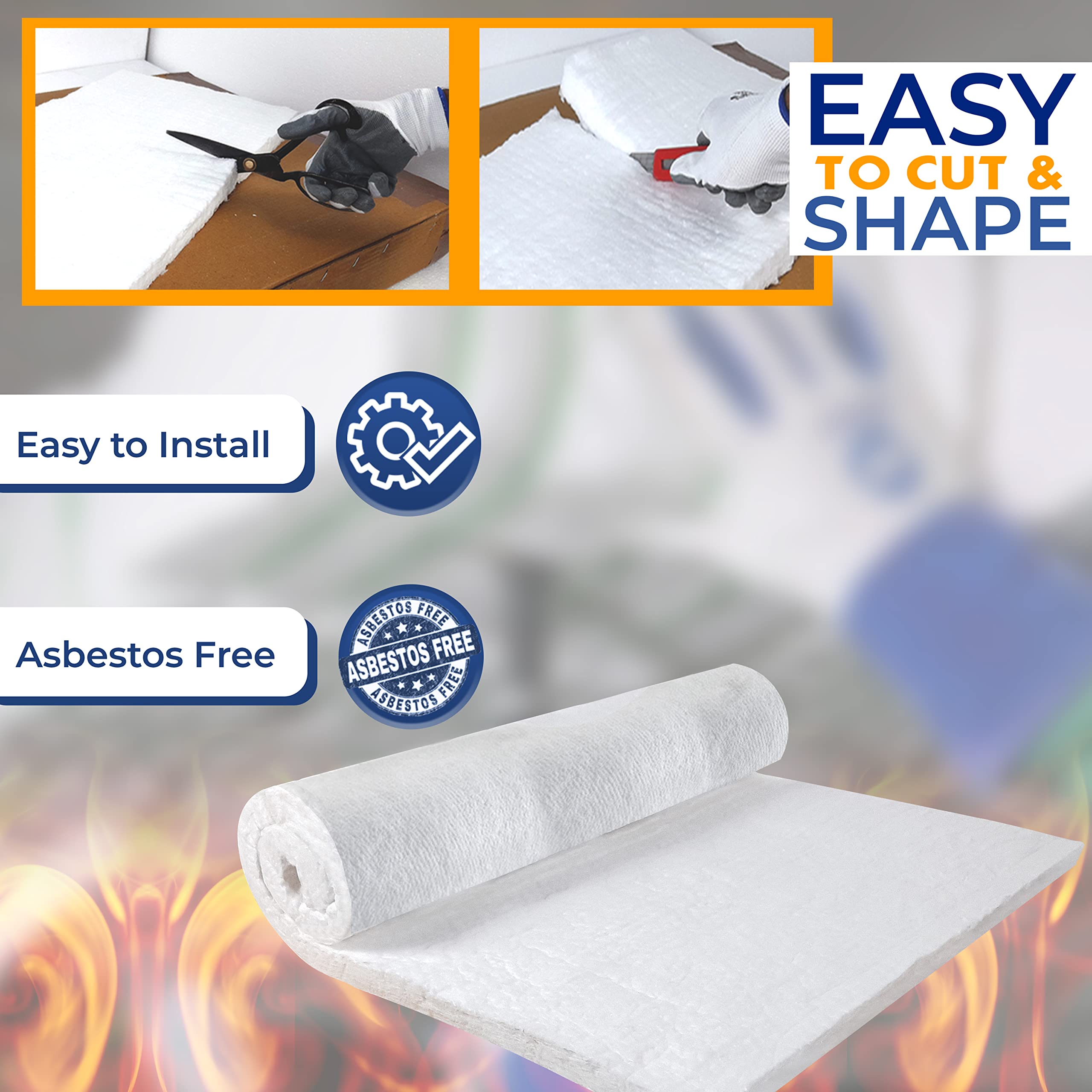 SIMOND STORE Ceramic Fiber Insulation Blanket, 4# Density 2400F, 1" x 12"x 24” Fireproof Insulation for Fireplace, Forge, Furnace, Kiln, Wood Stove, Pizza Oven