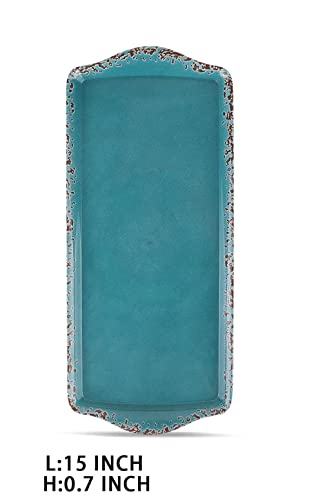LOK-OSEMILE Gourmet Art Crackle Set of 2 Melamine Rectangular Serving Trays/Platters Aquamarine blue 15"