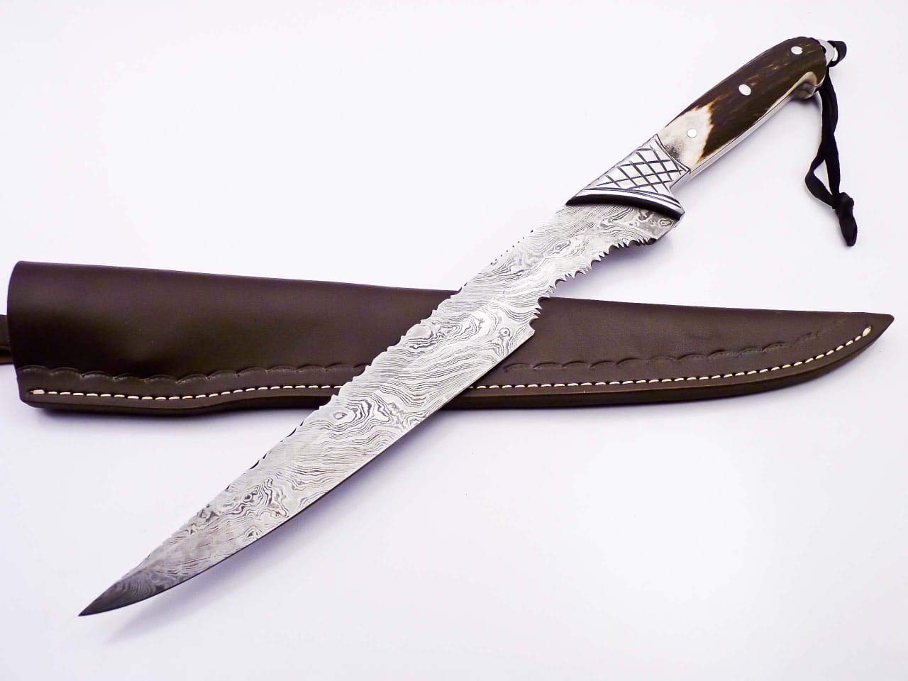 Custom Damascus Knife Hunting Knife Outdoor Knife With Stag Antler Handle