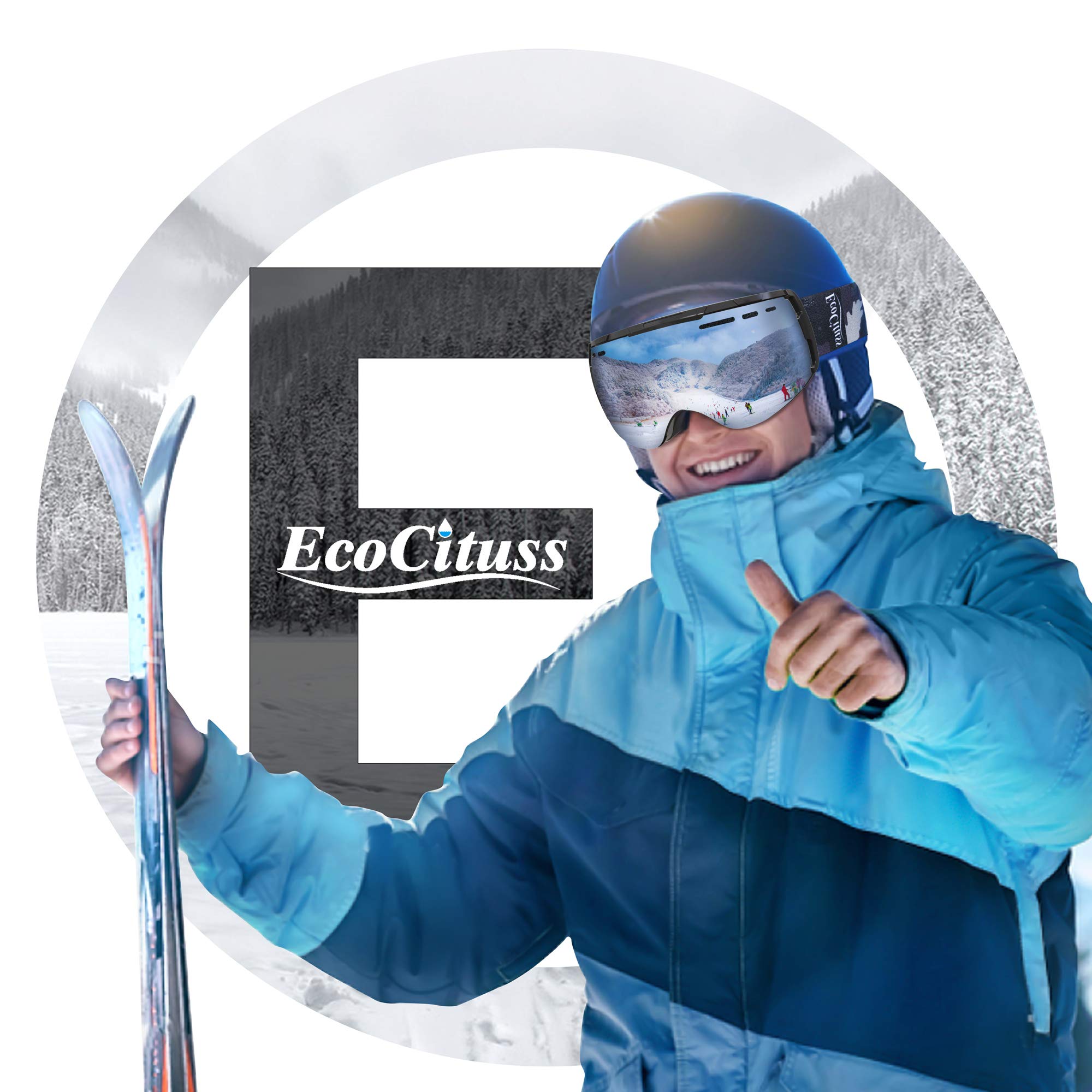 ECOCITUSS OTG Ski Goggles - Over Glasses Ski/Snowboard Goggles for Men, Women & Youth - 100% UV Protection