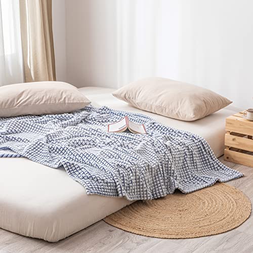 LOMAO Flannel Blanket Throw Blanket Soft Warm Fleece Blanket Lightweight Blanket with Grid Pattern for Couch Sofa Bed Chair Home Decor (Navy+Flannel, 51"x63")